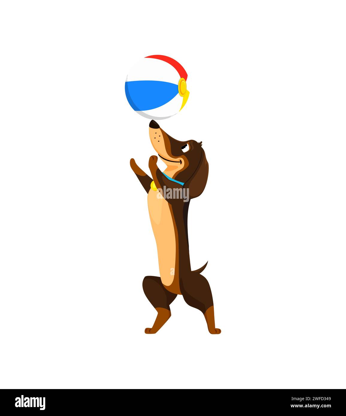 Cartoon dachshund dog puppy characters joyfully plays with a vibrant ...