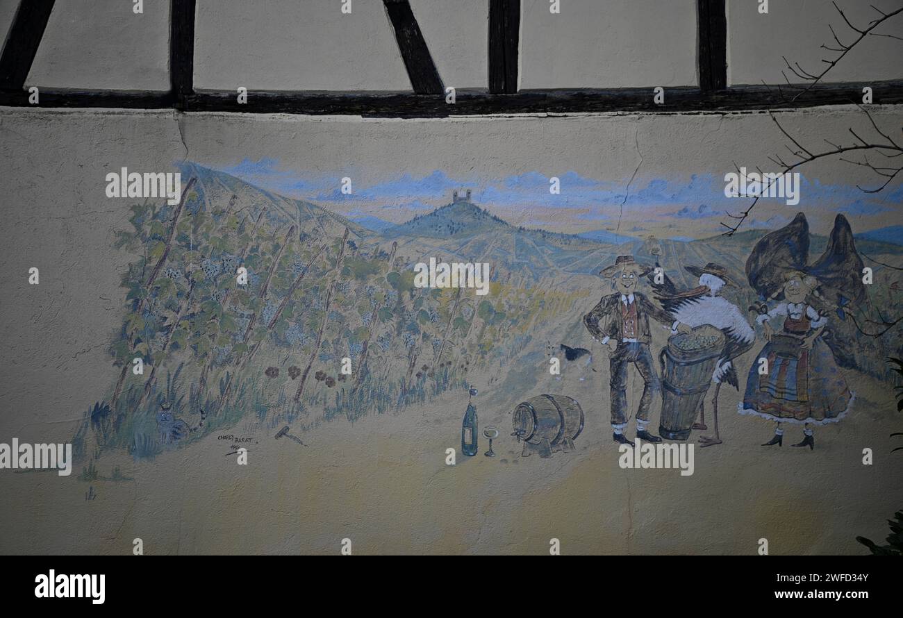 Vintage Alsatian rural house exterior wall mural in Gertwiller, Alsace ...