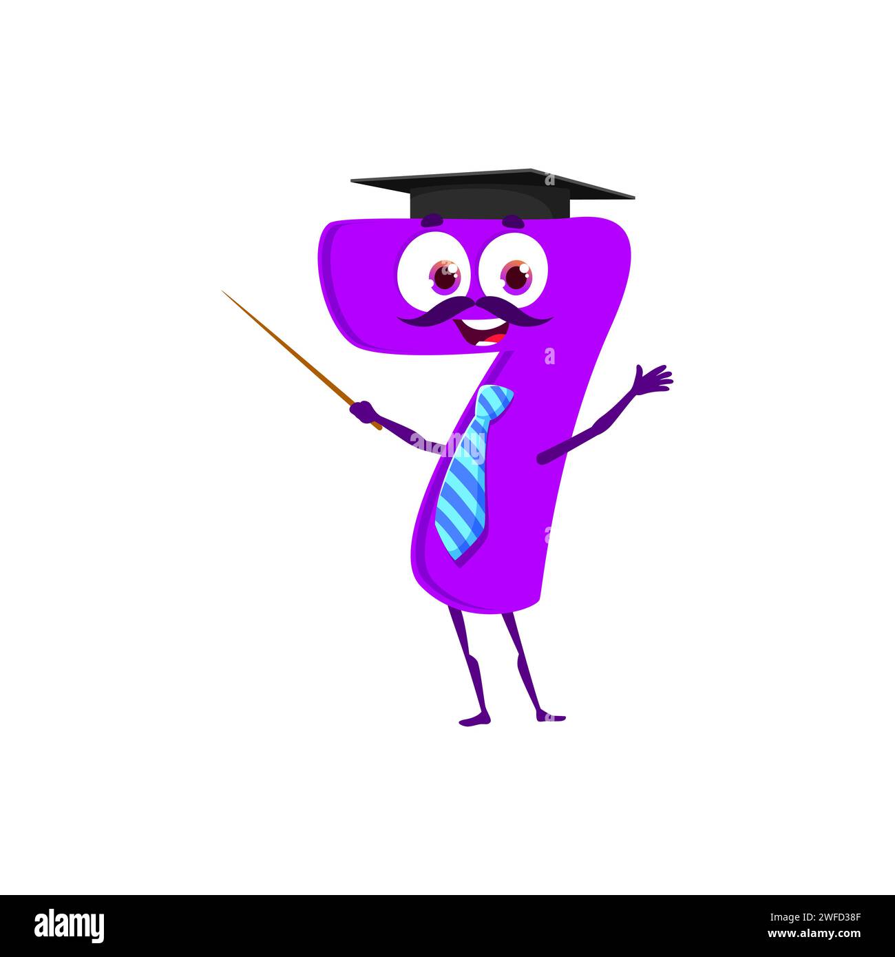 Cartoon funny math number seven character in professor or teacher ...