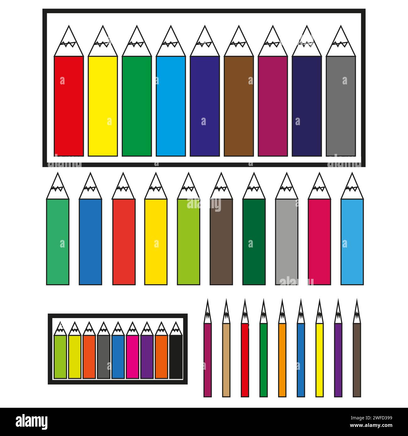 pencil cartoon sets. Colored collection. Colorful background. Vector ...