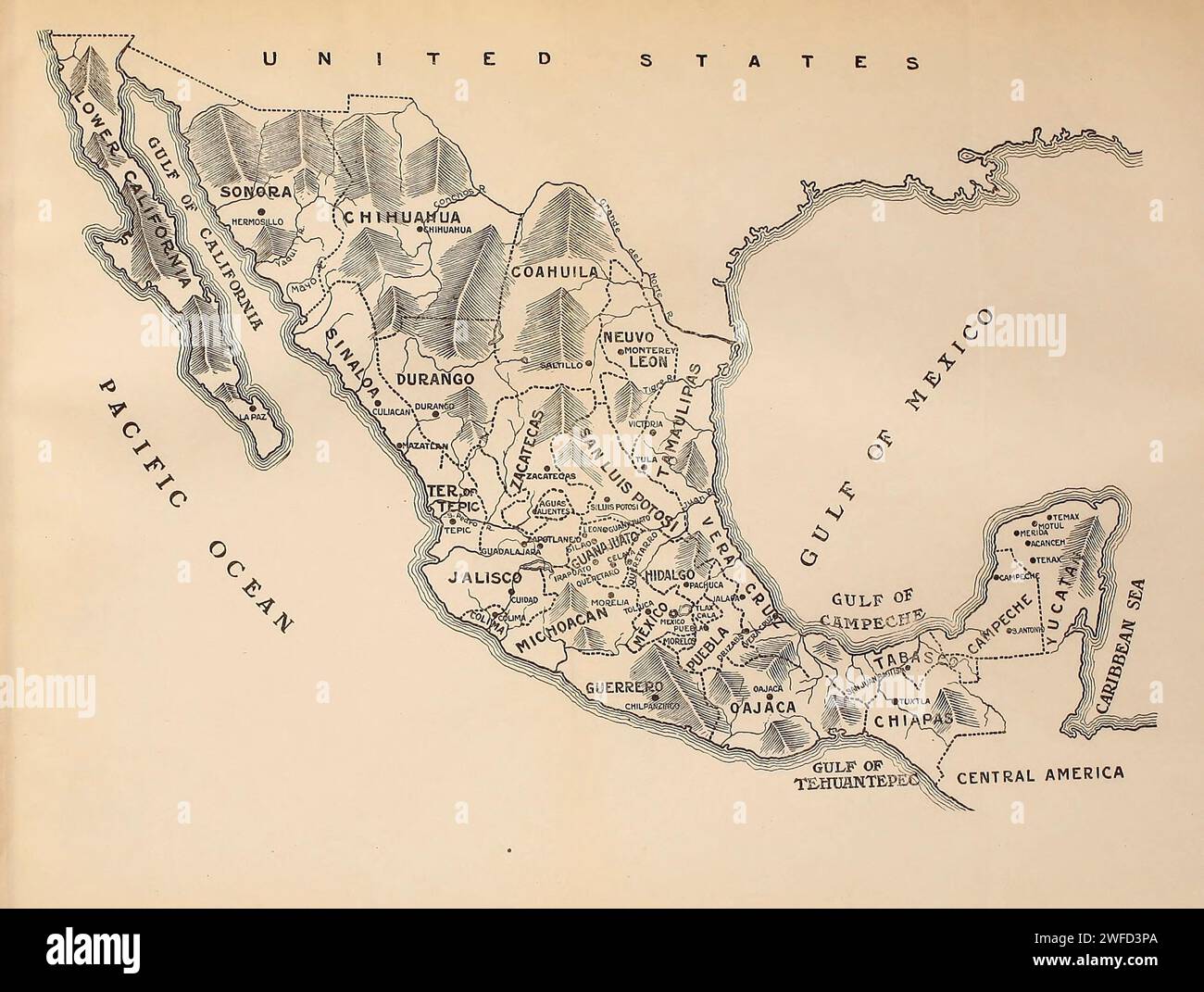 General Map of Mexico Stock Photo - Alamy