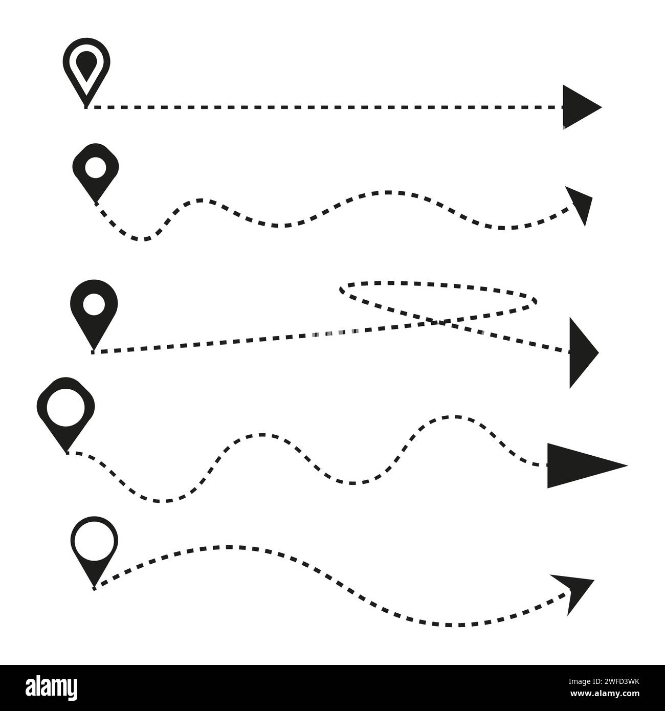 Doodle icon with pin arrow path. Graphic element. Vector illustration ...