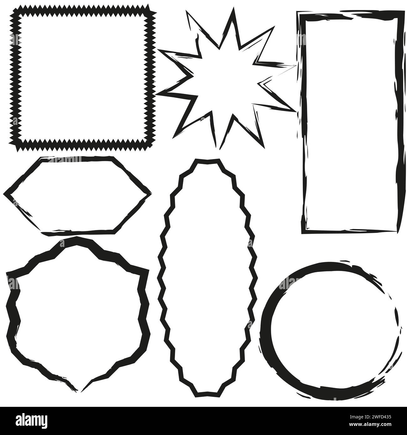 Brush frames various shapes. Grunge texture. Hand drawn vector set ...