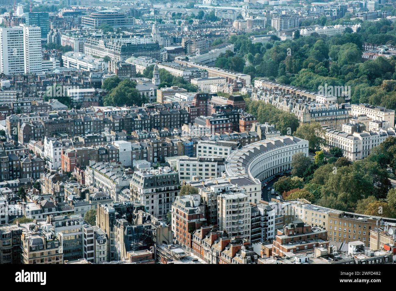 Aerial view facing west of densely packed urban London including Park ...