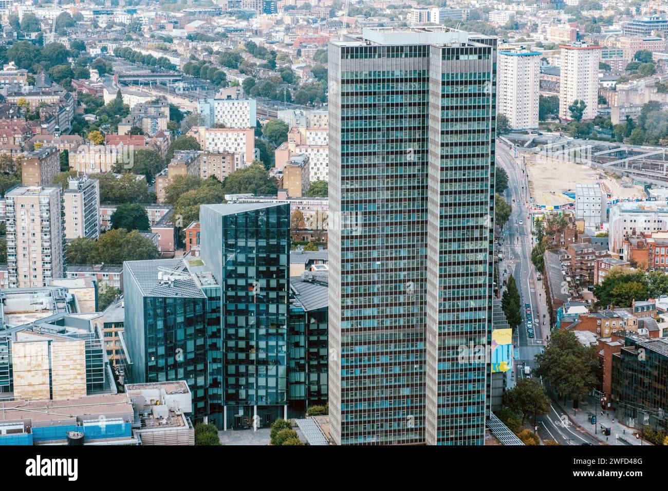 Aerial view facing north of densely packed urban London including 10 ...