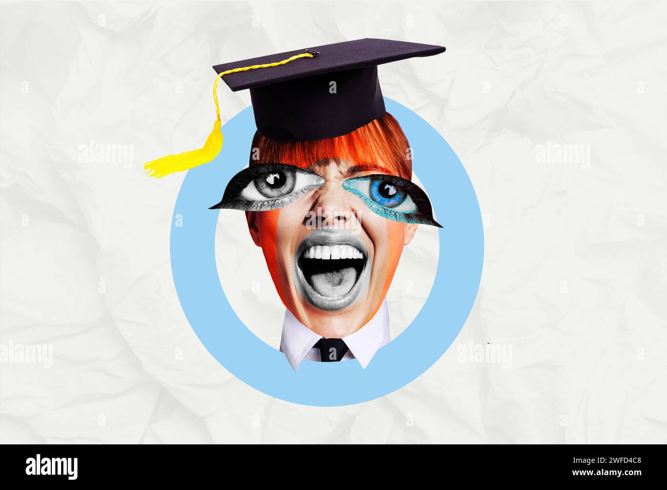 Collage placard picture of crazy young woman shouting celebrating ...