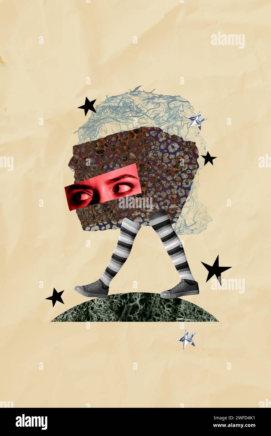 Vertical collage picture of funny weird unusual person going on street ...