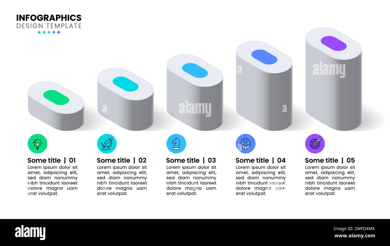 Infographic template with icons and 5 options or steps. Isometric columns. Can be used for ...