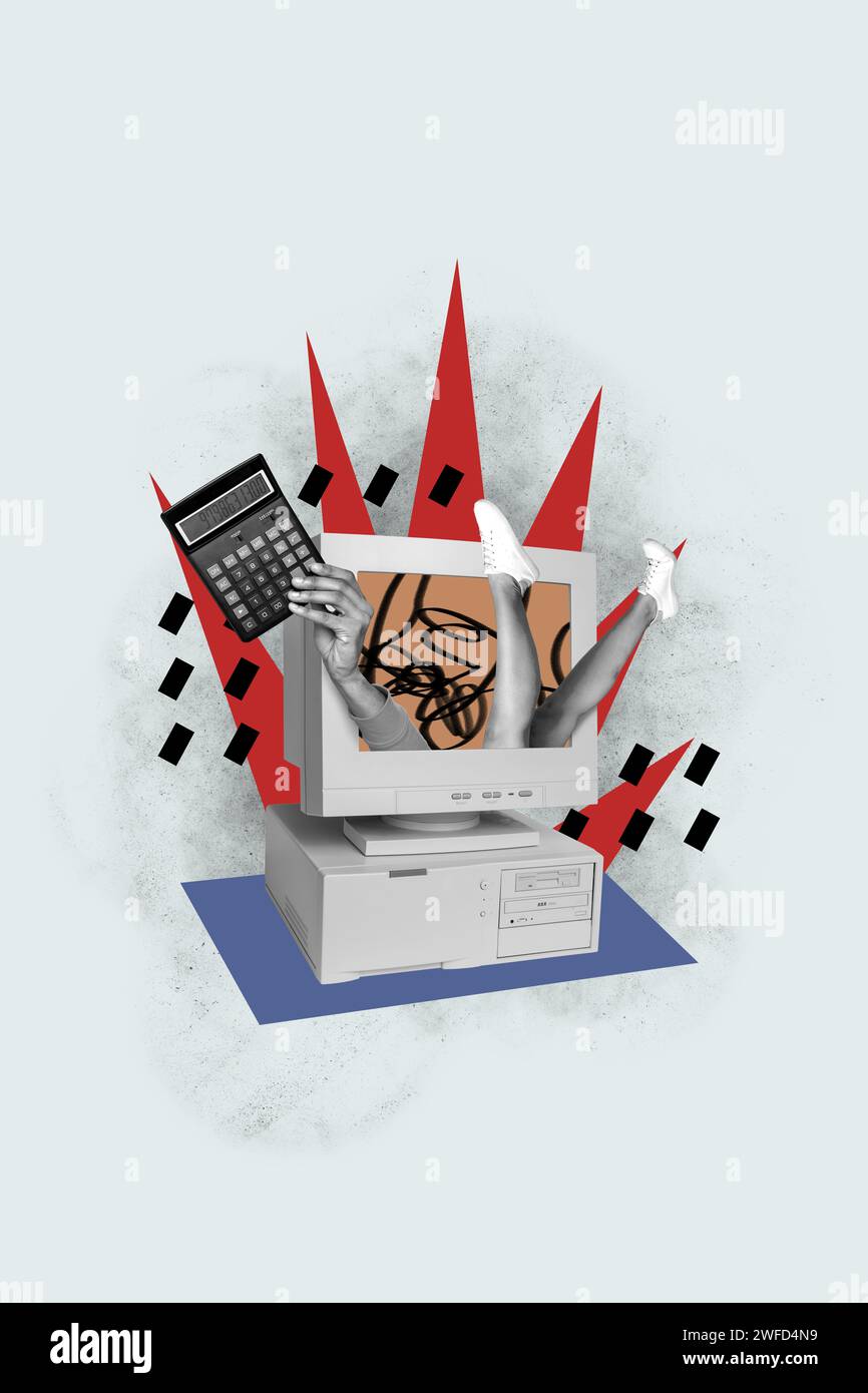 Artwork magazine collage picture of cyber hackers stealing working ...
