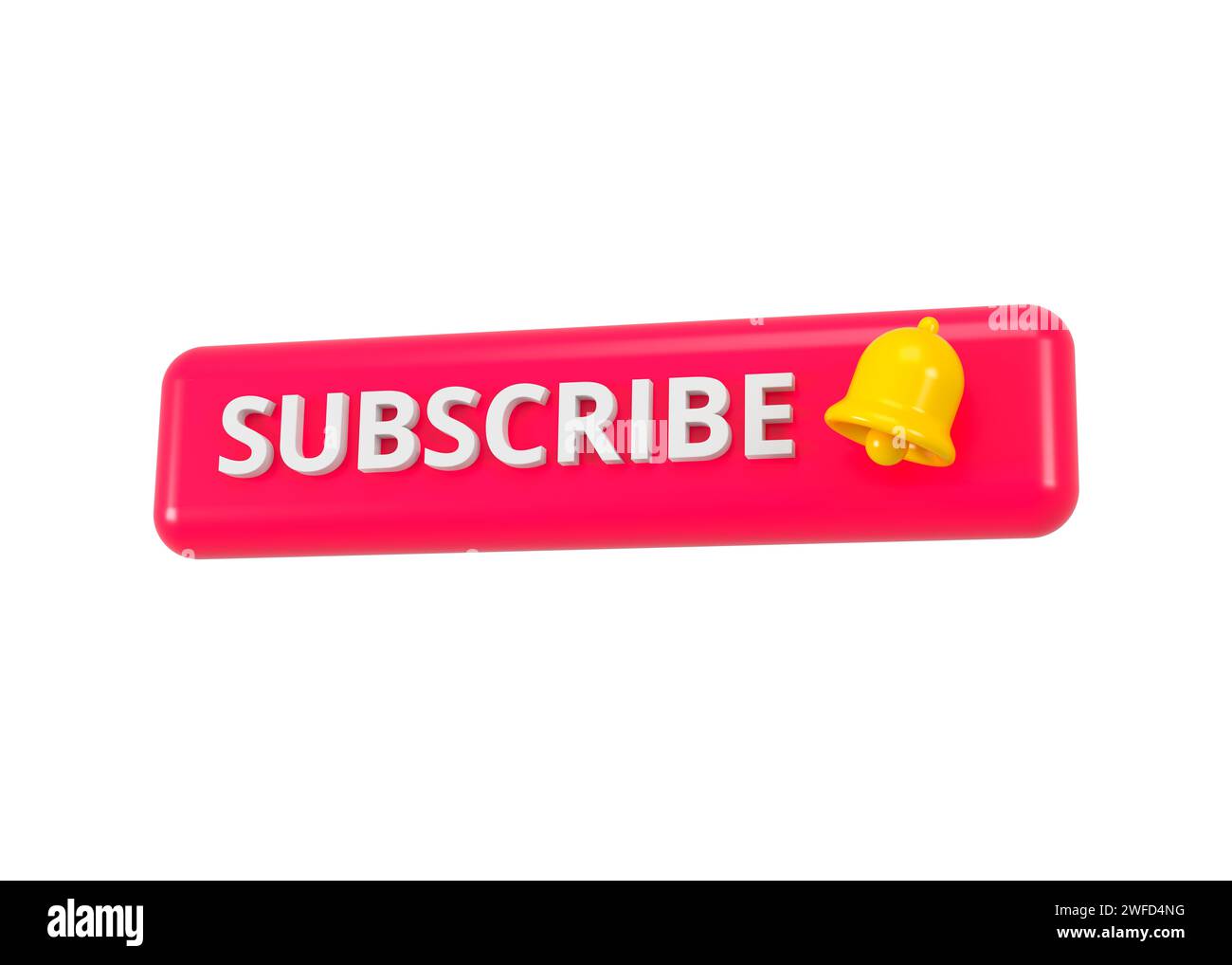 Golden bell on the red subscribe button. Social media, channel or blog marketing concept. 3d ...