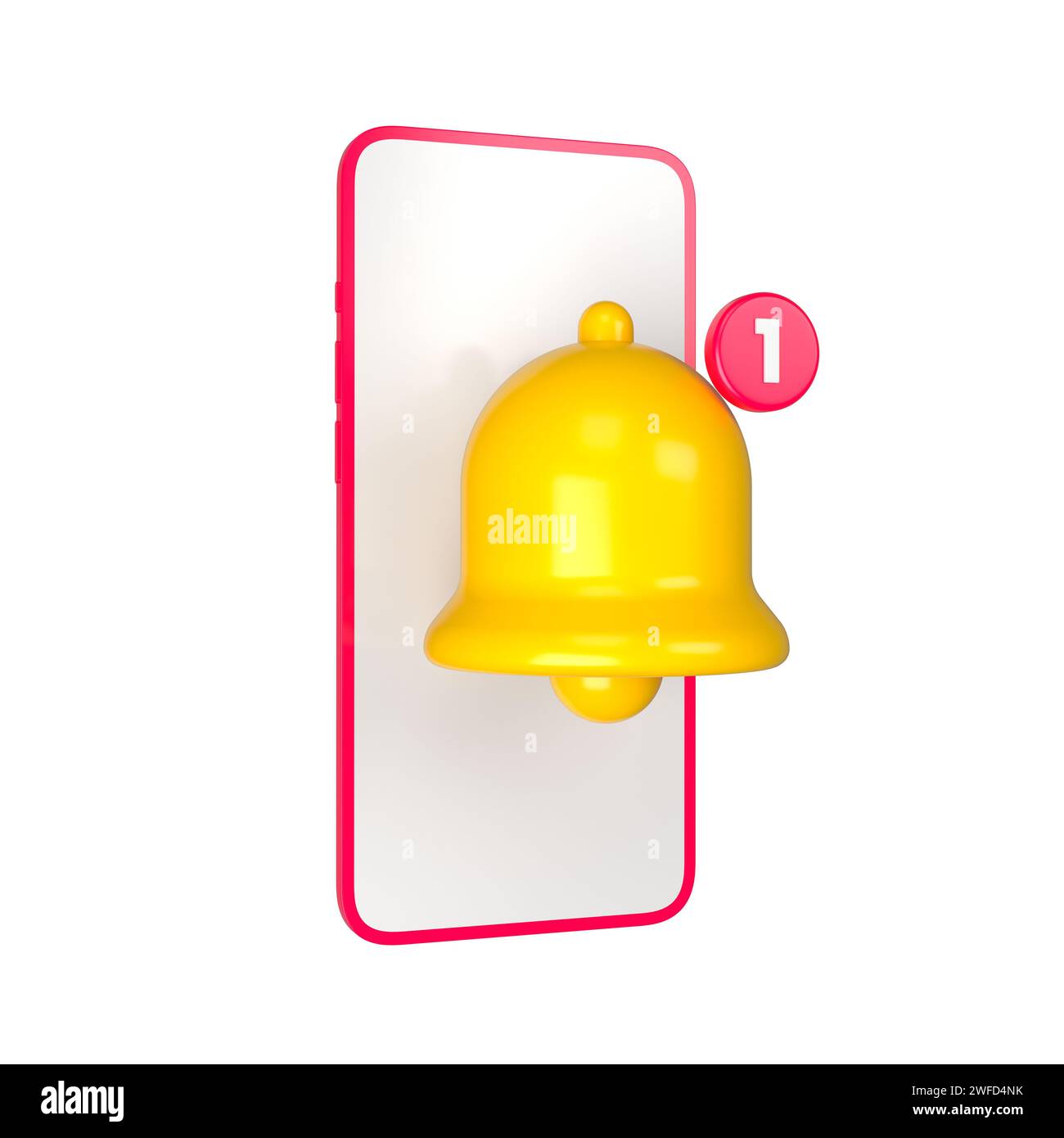 Notification bell on white screen red smartphone. Concept of new ...