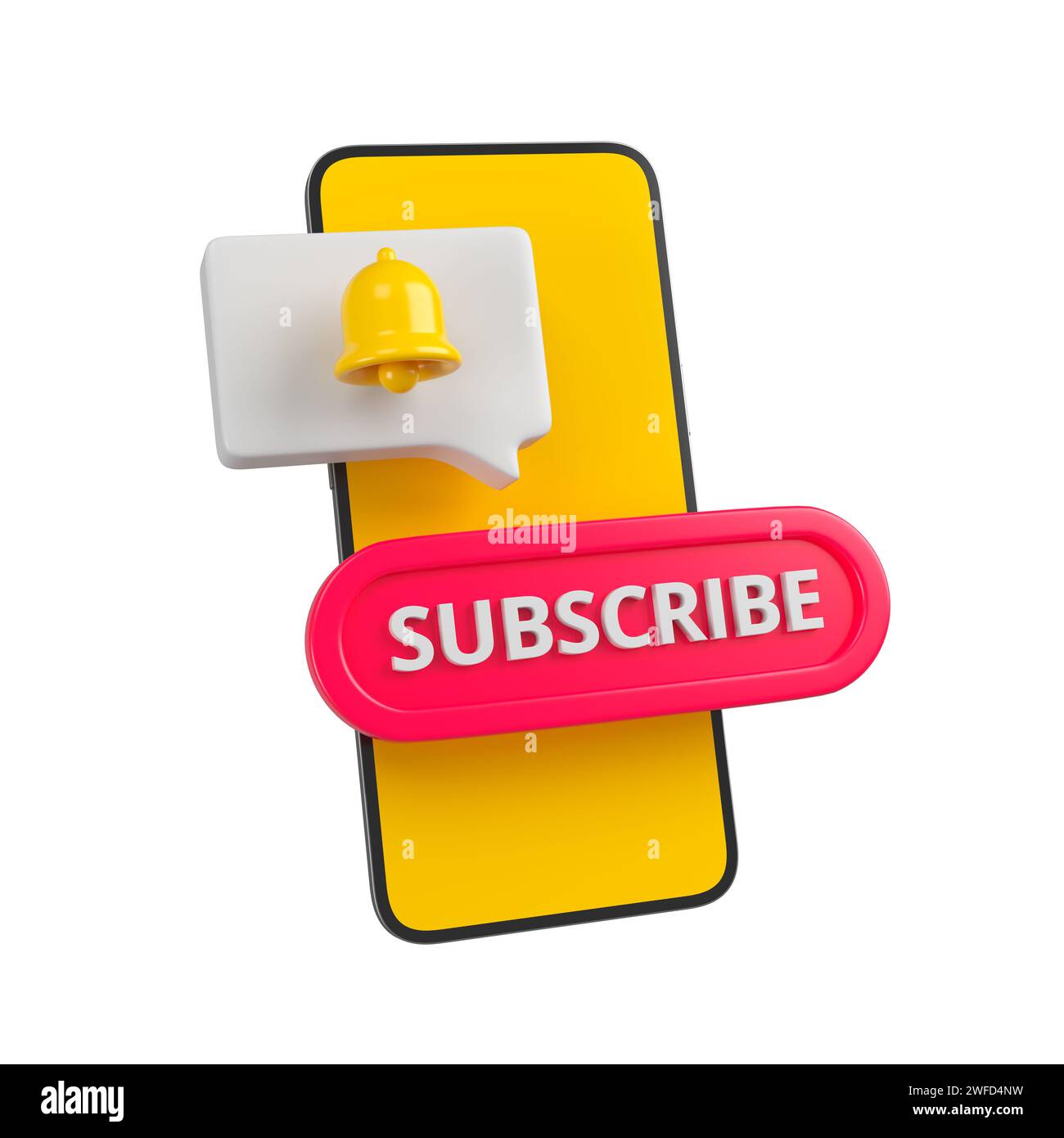 Red subscribe button and notification cloud on yellow screen. Using ...