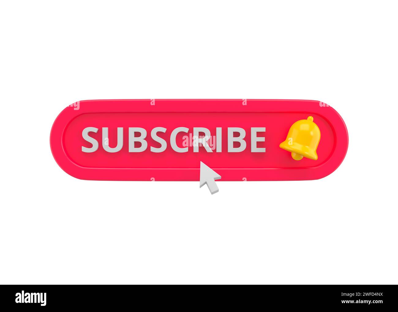Red subscribe button with golden bell and cursor. Social media, channel or blog marketing ...