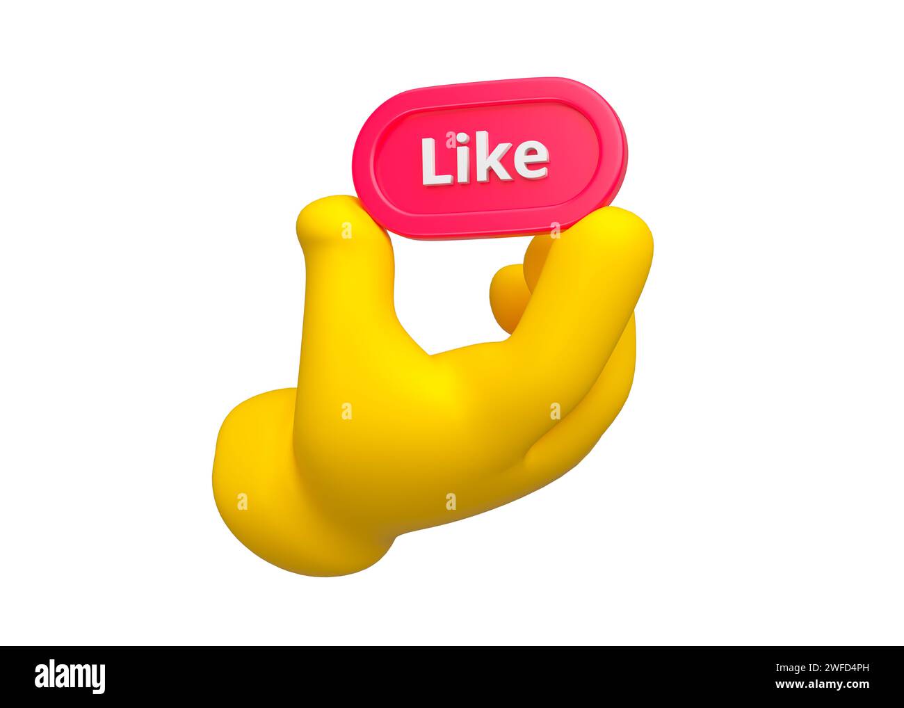 Yellow hand hold the red like button. Social media, channel or blog ...