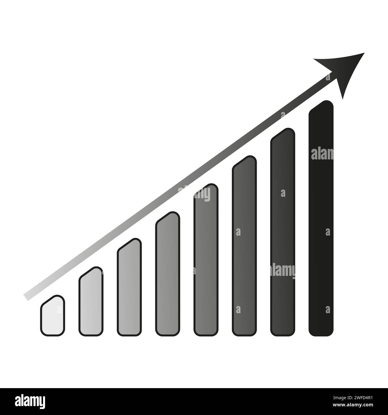 Columns arrow icon. Progress bar. Arrow income economy increase. Vector ...