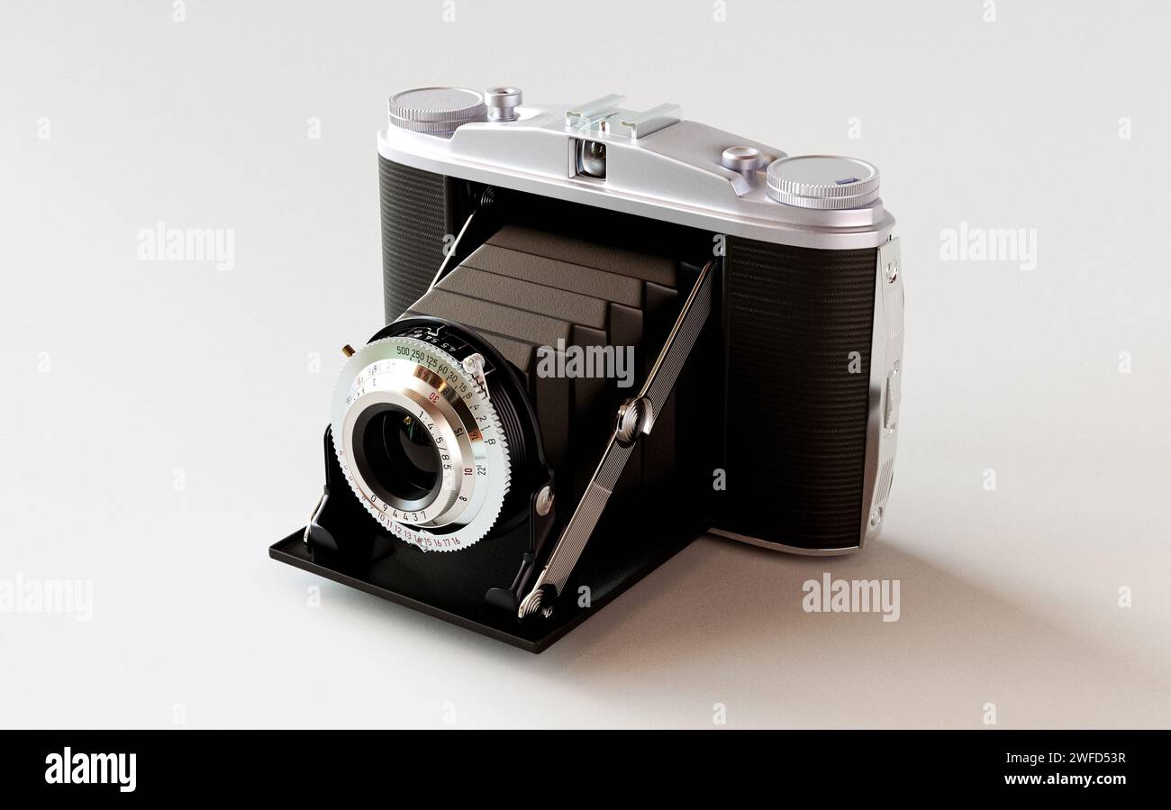 A vintage analogue SLR camera on a white isolated background - 3D ...