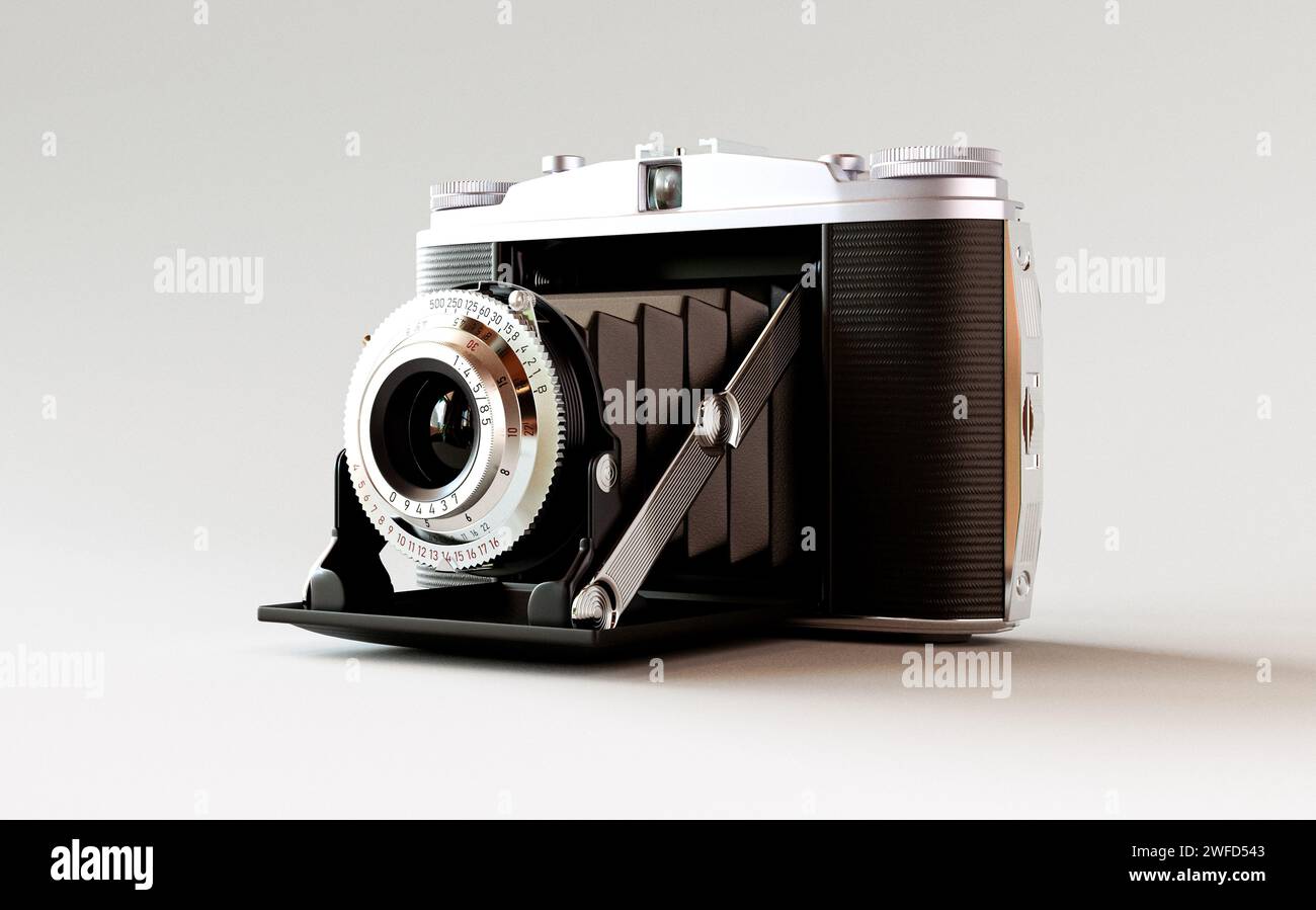 A vintage analogue SLR camera on a white isolated background - 3D ...