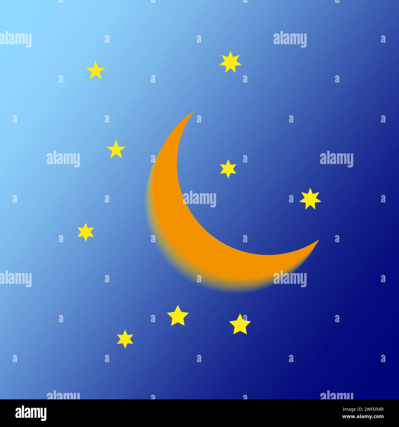 Cartoon invitation with yellow sky month stars. Vector illustration ...