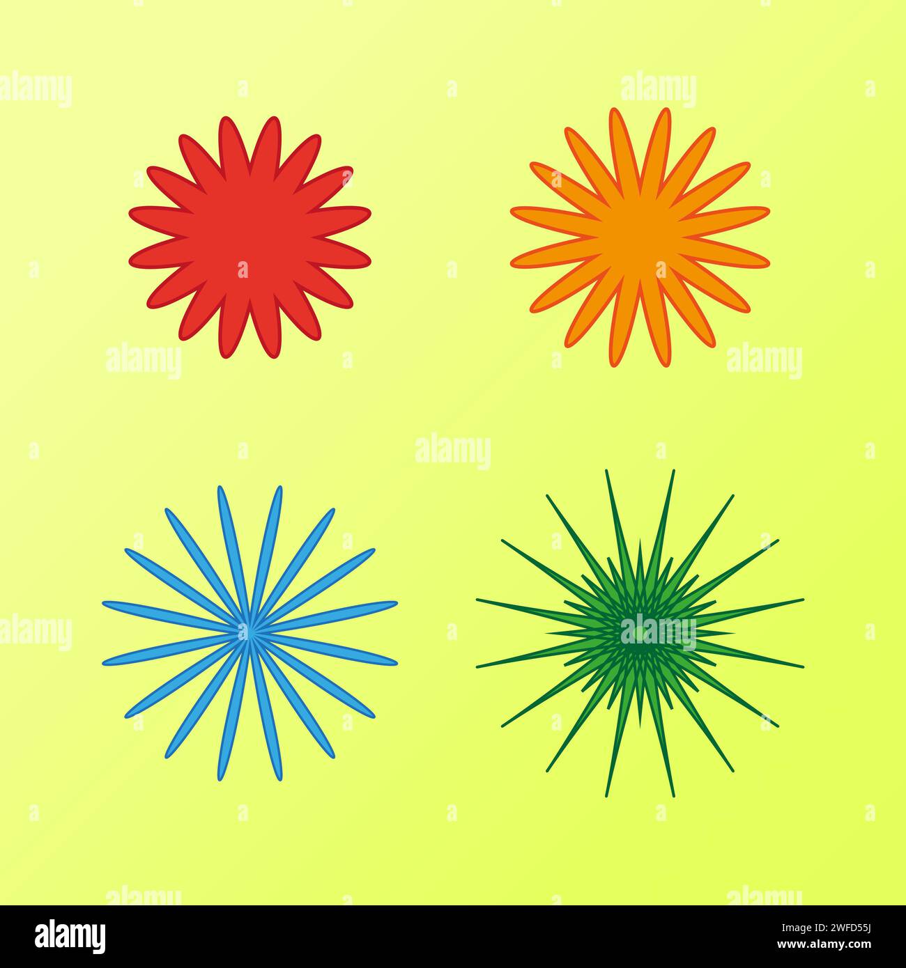 Colored circles with rays in abstract style. Vector illustration. EPS ...