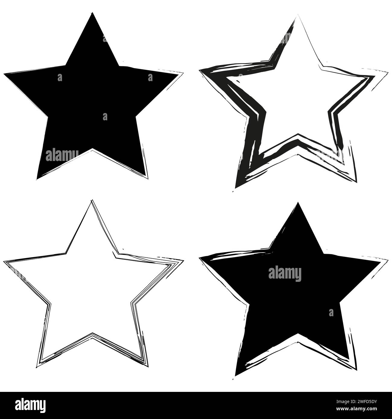 Black empty and filled ink star icon on white background. Abstract ...