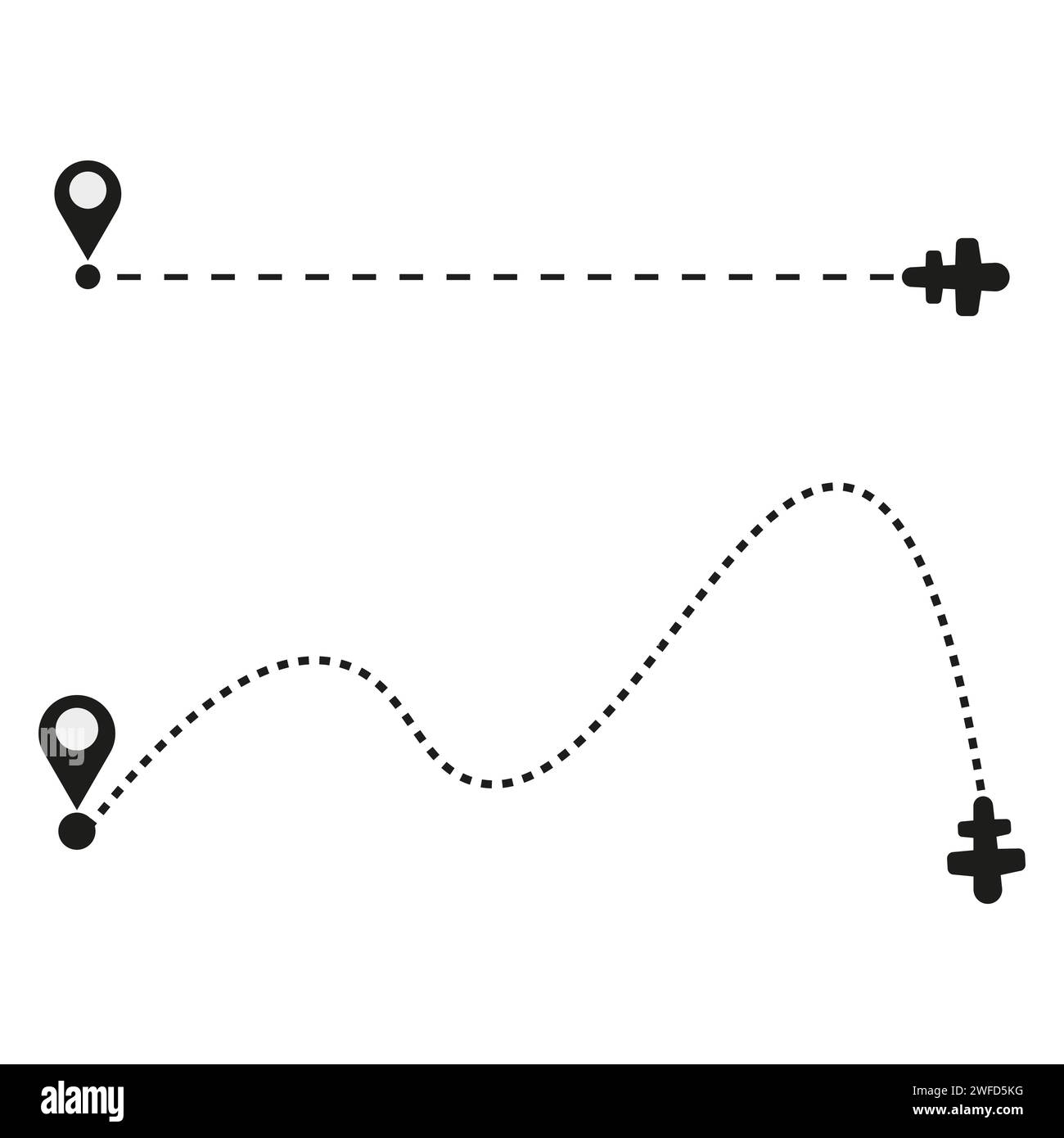 Pin path planes on white background. Airplane fly. Vector illustration ...