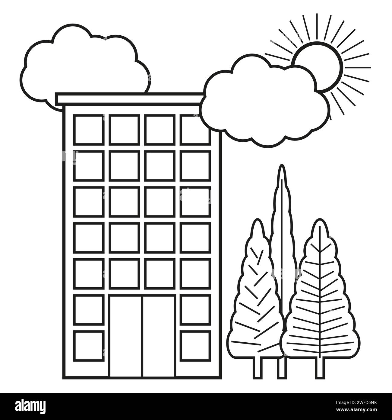 house trees icon. Construction line logo. Building, city. Vector illustration. EPS 10 Stock ...