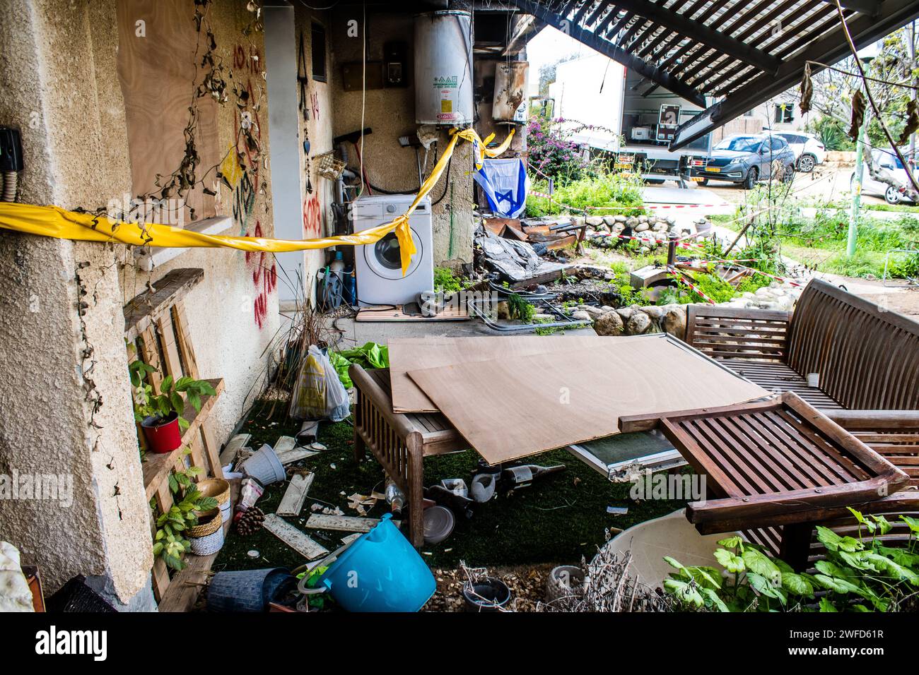 Kfar Aza kibbutz, Israël - January 29, 2024 Aftermath of the attack on ...