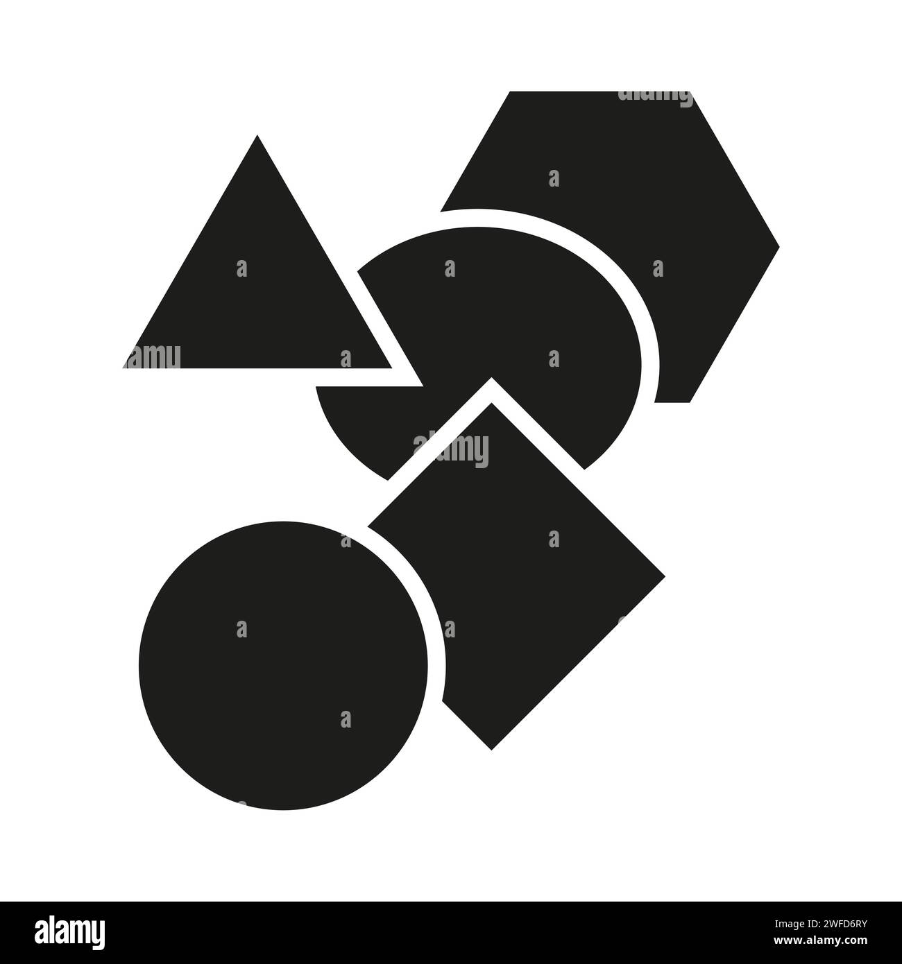 Geometric icon, logo shape with overlapping circle, square and triangle ...