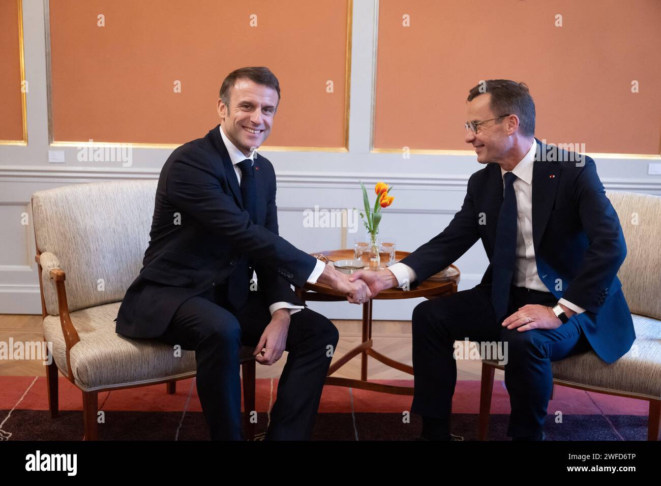 Stockholm, Sweden. 30th Jan, 2024. French President Emmanuel Macron ...