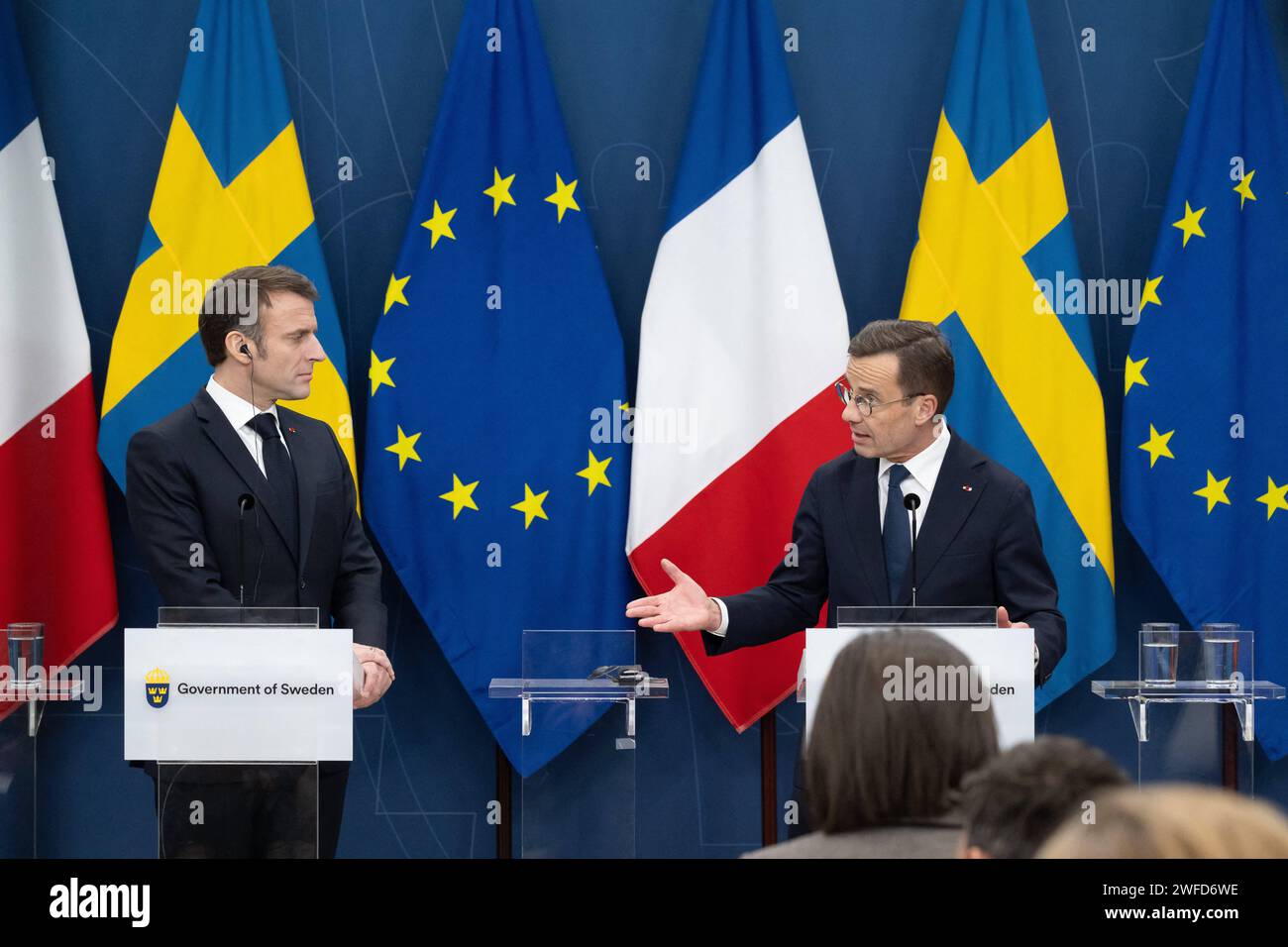 Stockholm, Sweden. 30th Jan, 2024. French President Emmanuel Macron and ...