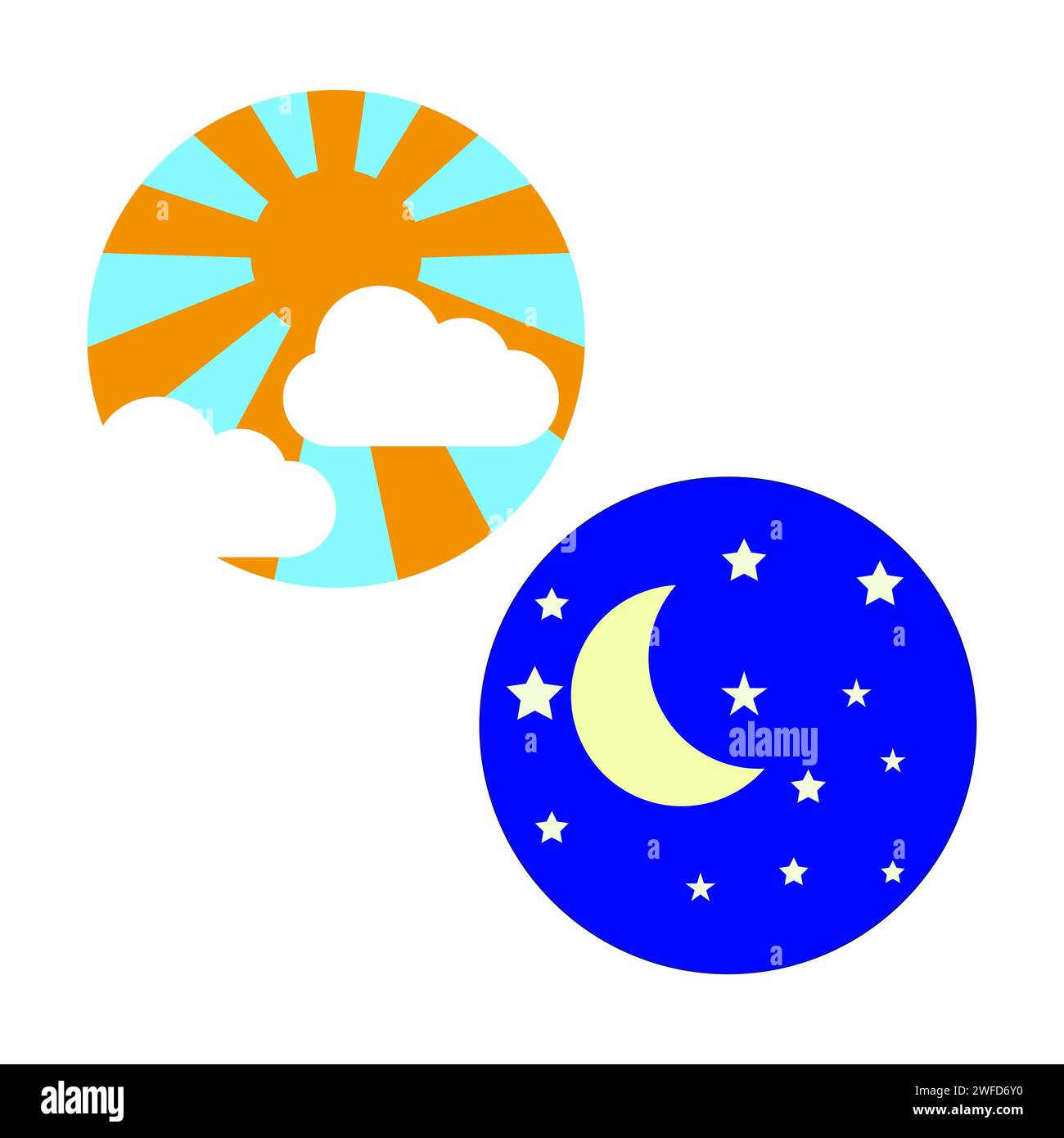 Day and night logo. Sleep wake rhythm concept. Moon and stars, sun and ...