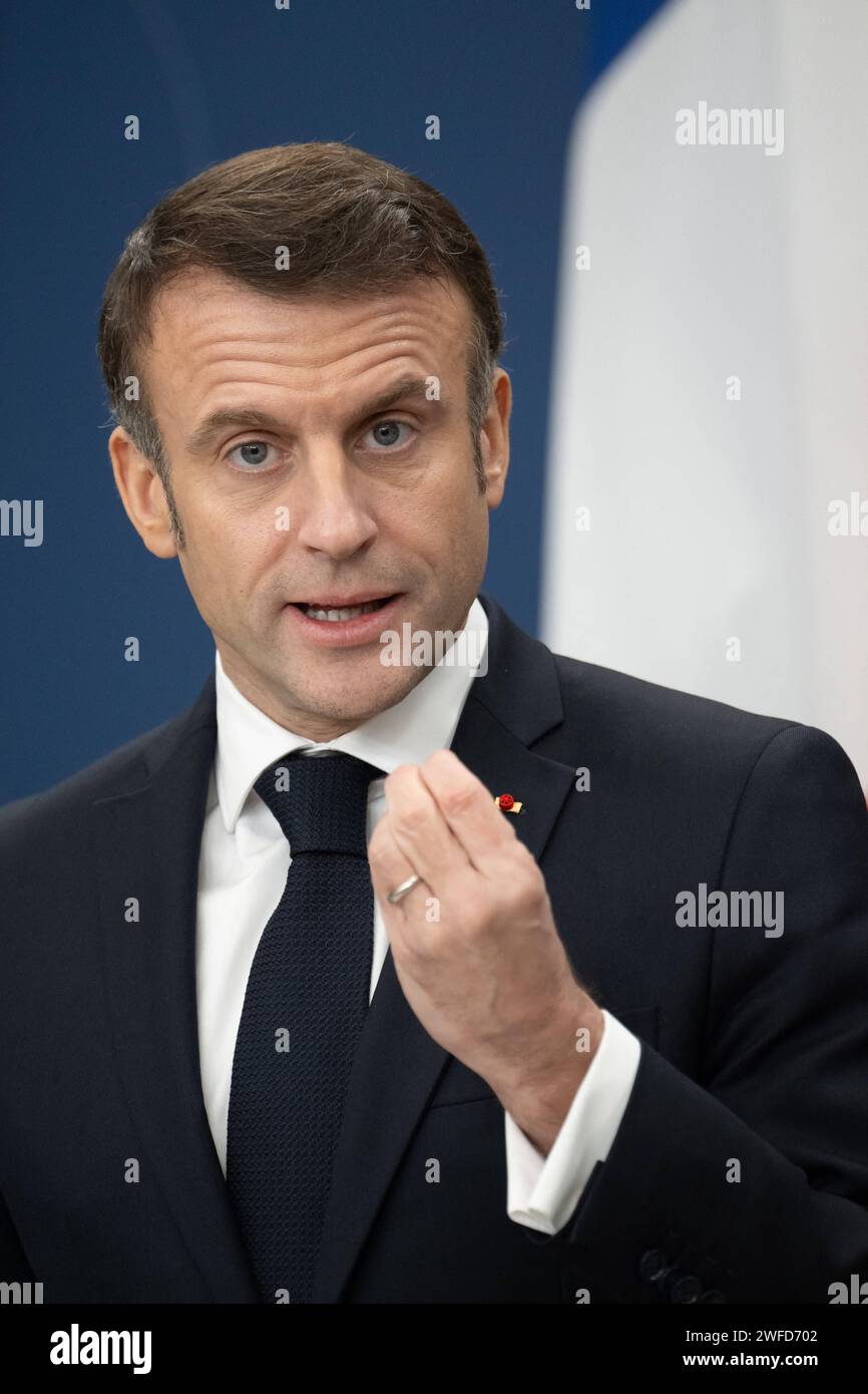 Stockholm, Sweden. 30th Jan, 2024. French President Emmanuel Macron ...