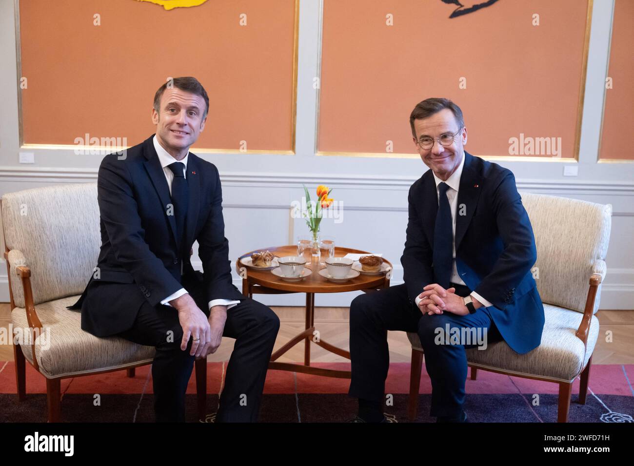 Stockholm, Sweden. 30th Jan, 2024. French President Emmanuel Macron ...