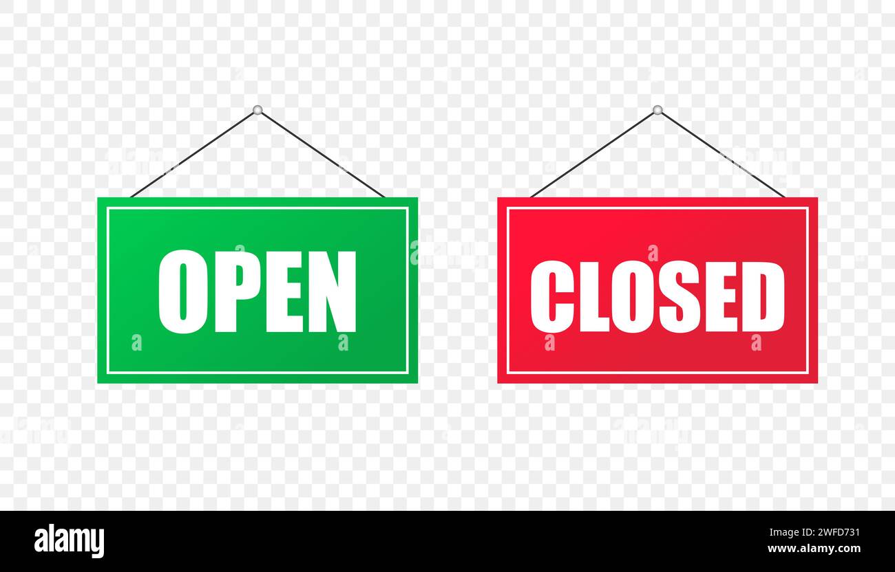 Cartoon open closed red green. Shop signs. Vector illustration. stock ...