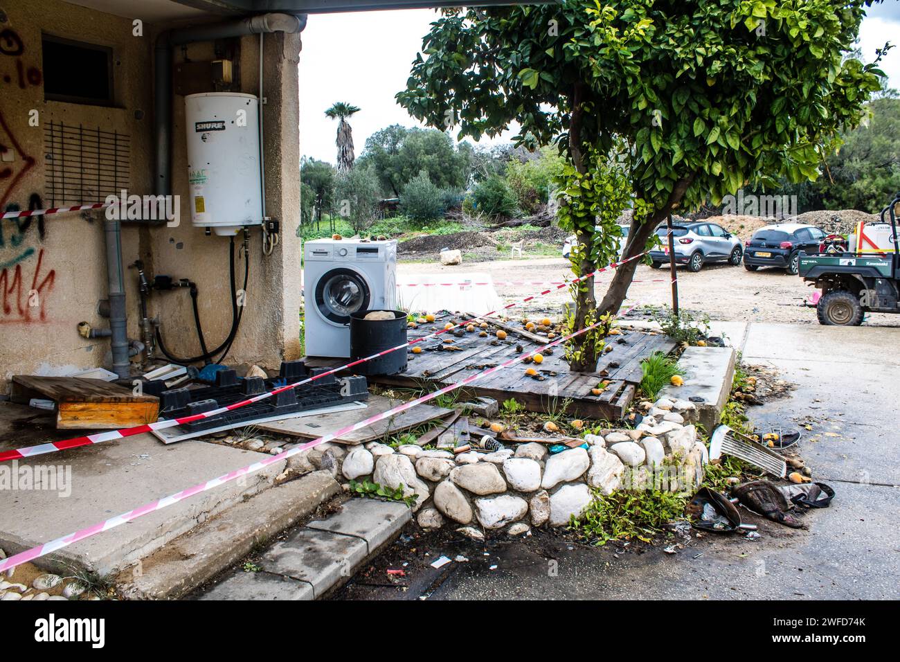 Kfar Aza kibbutz, Israël - January 29, 2024 Aftermath of the attack on ...