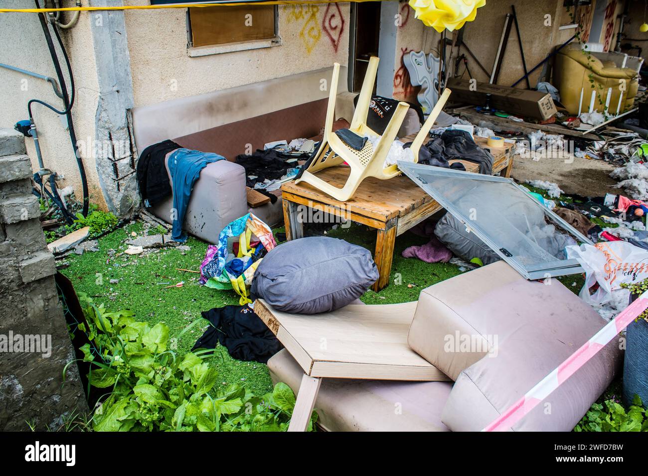 Kfar Aza kibbutz, Israël - January 29, 2024 Aftermath of the attack on ...