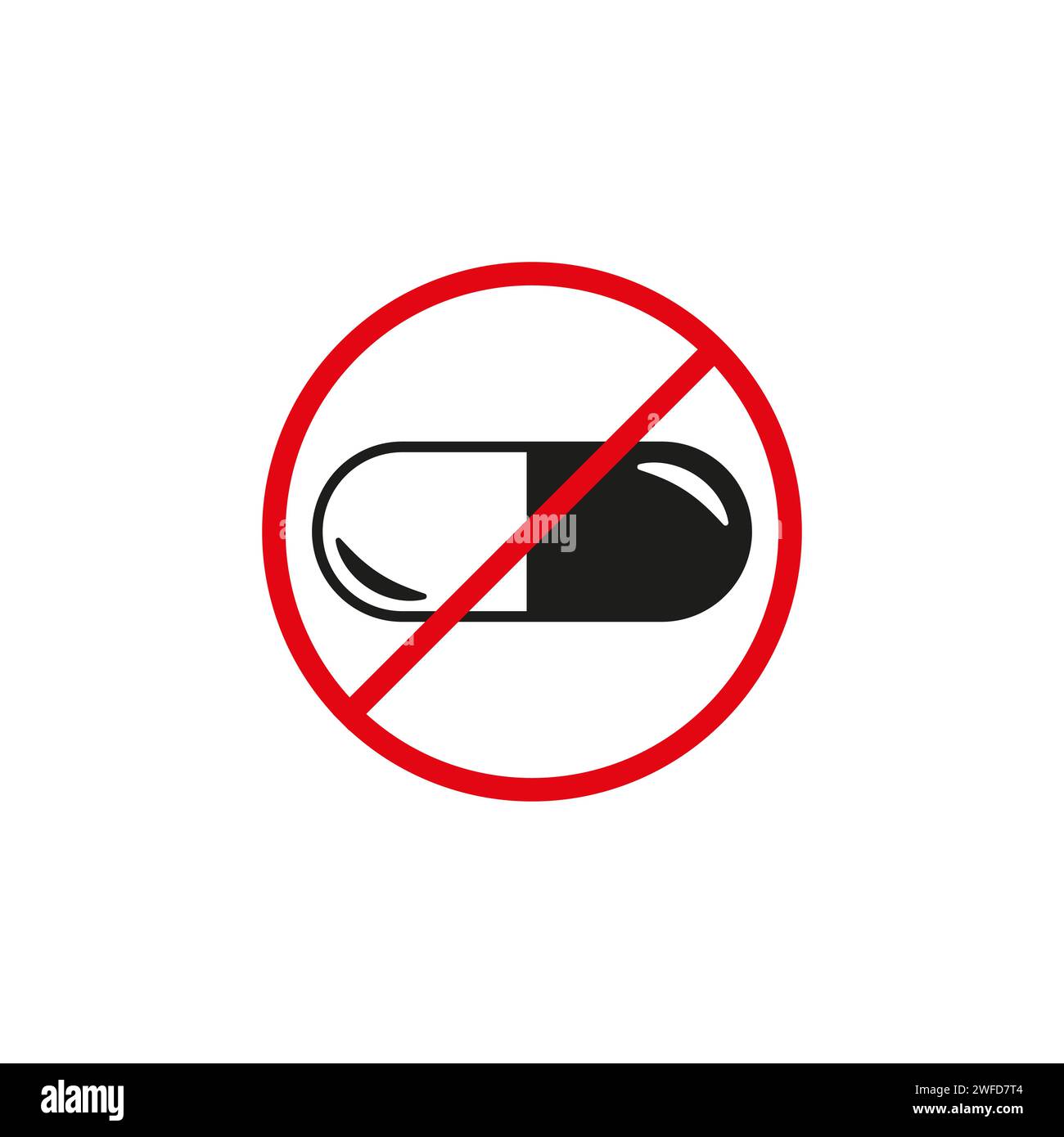 Forbidden medicine no pill icon. Prohibited capsule sign. Warning ...