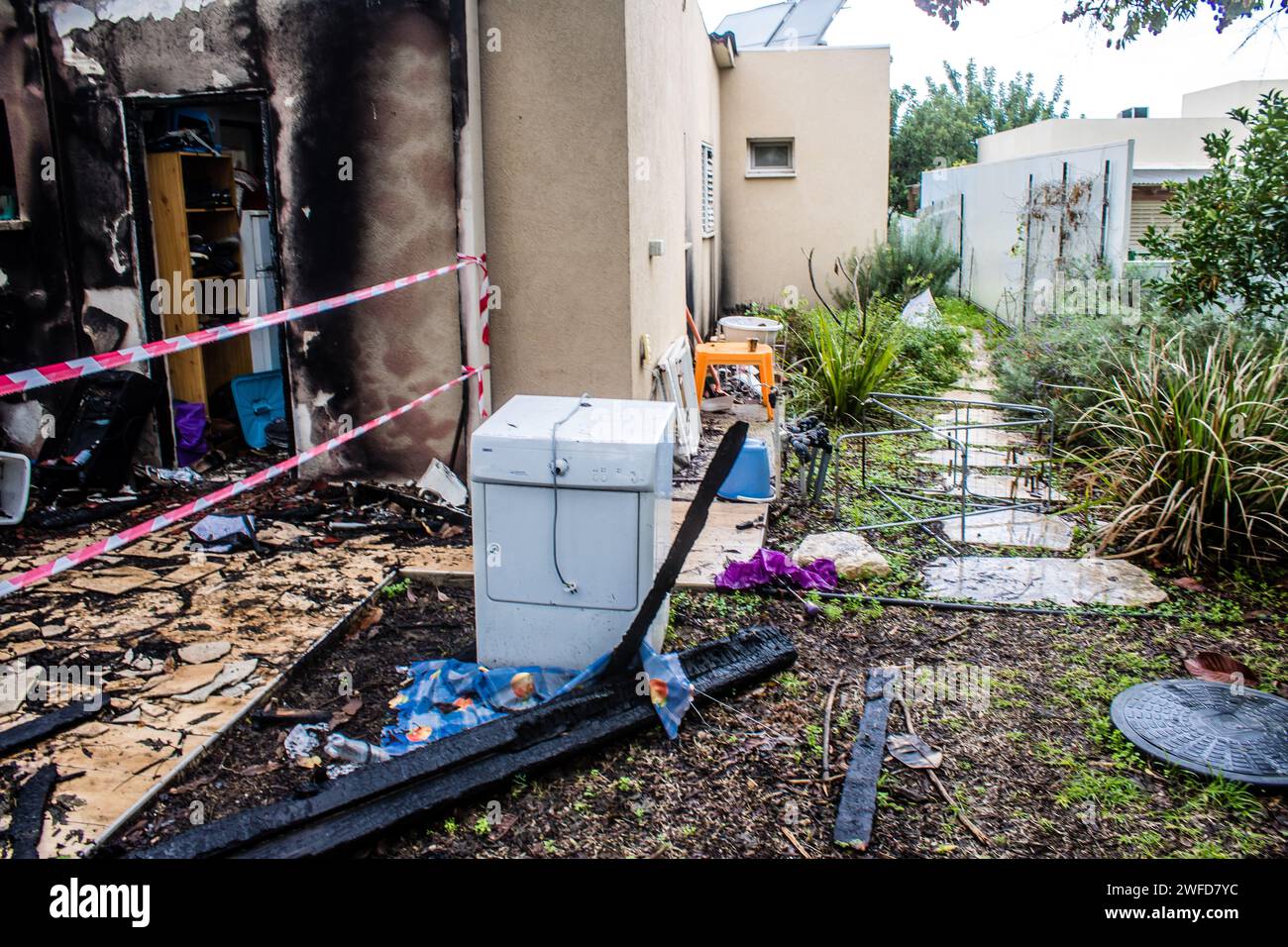 Kfar Aza kibbutz, Israël - January 29, 2024 Aftermath of the attack on ...