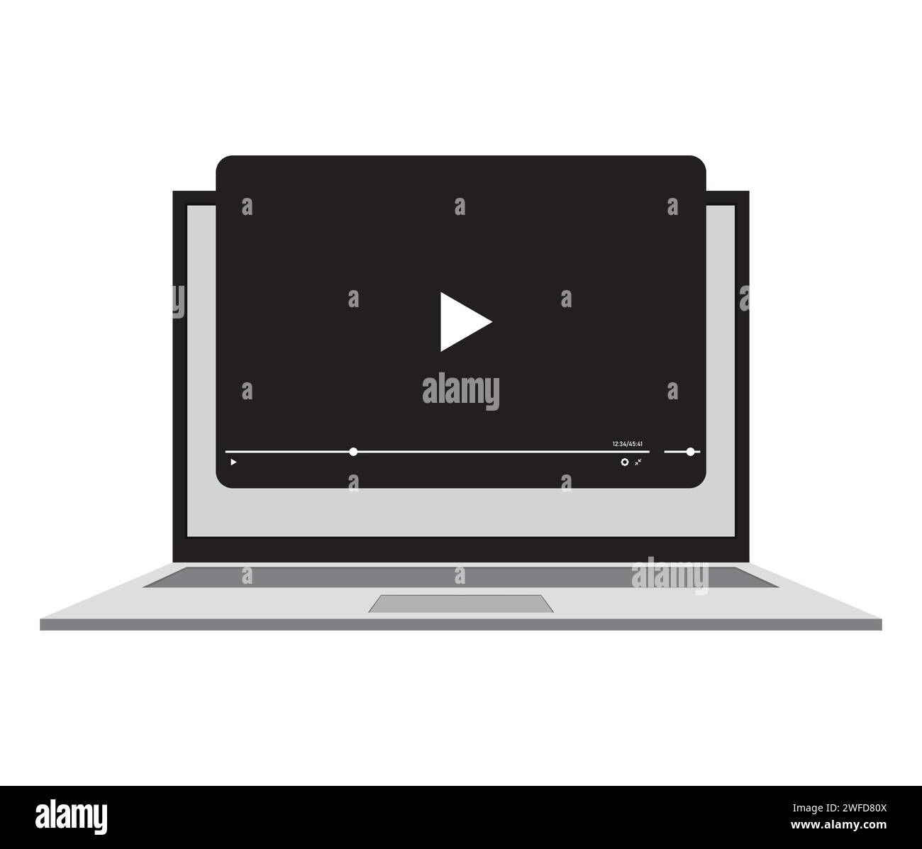 Laptop media player. Player concept button. Video, streaming, multimedia concept. Vector ...