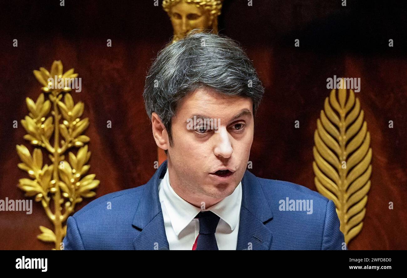 French Prime Minister Gabriel Attal speaks to the lawmakers at the ...