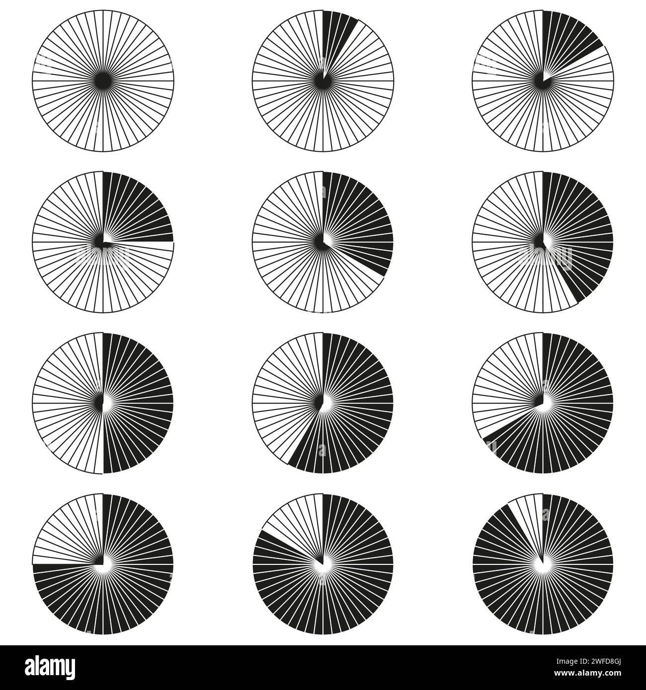 black circles rays. Black background. Abstract geometric round shape ...