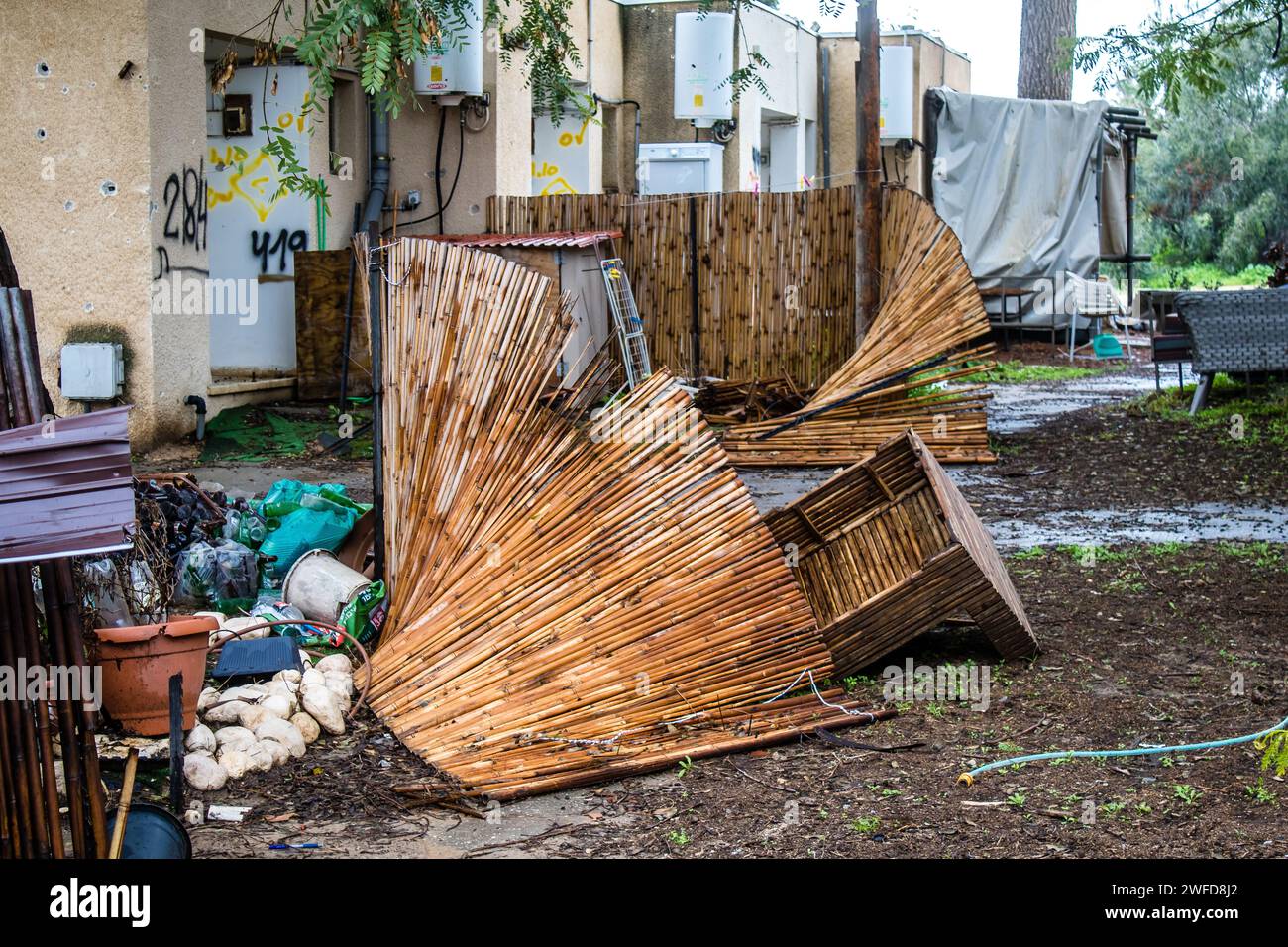 Kfar Aza kibbutz, Israël - January 29, 2024 Aftermath of the attack on ...