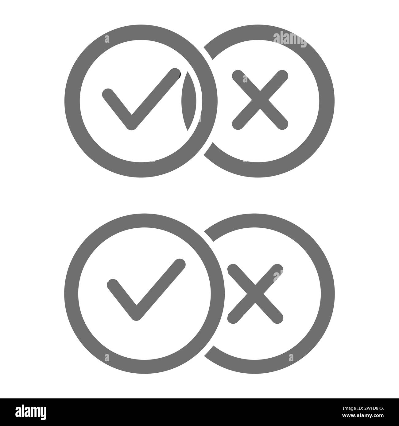 Check marks line icon. Tick and cross checkmarks, approved, rejected, correct, incorrect symbol ...