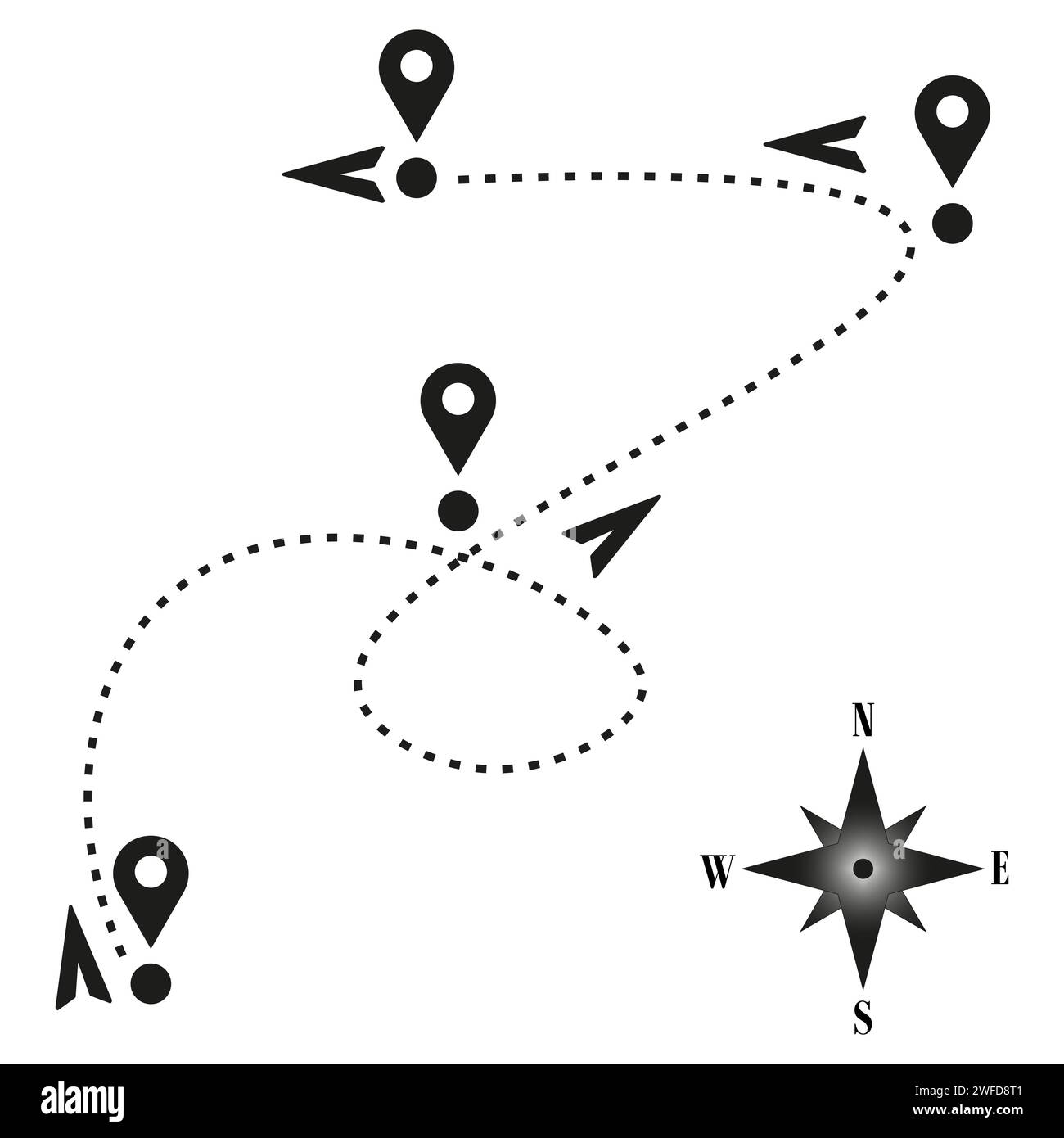 Path pin in doodle style. Travel route, wind rose. Vector illustration ...
