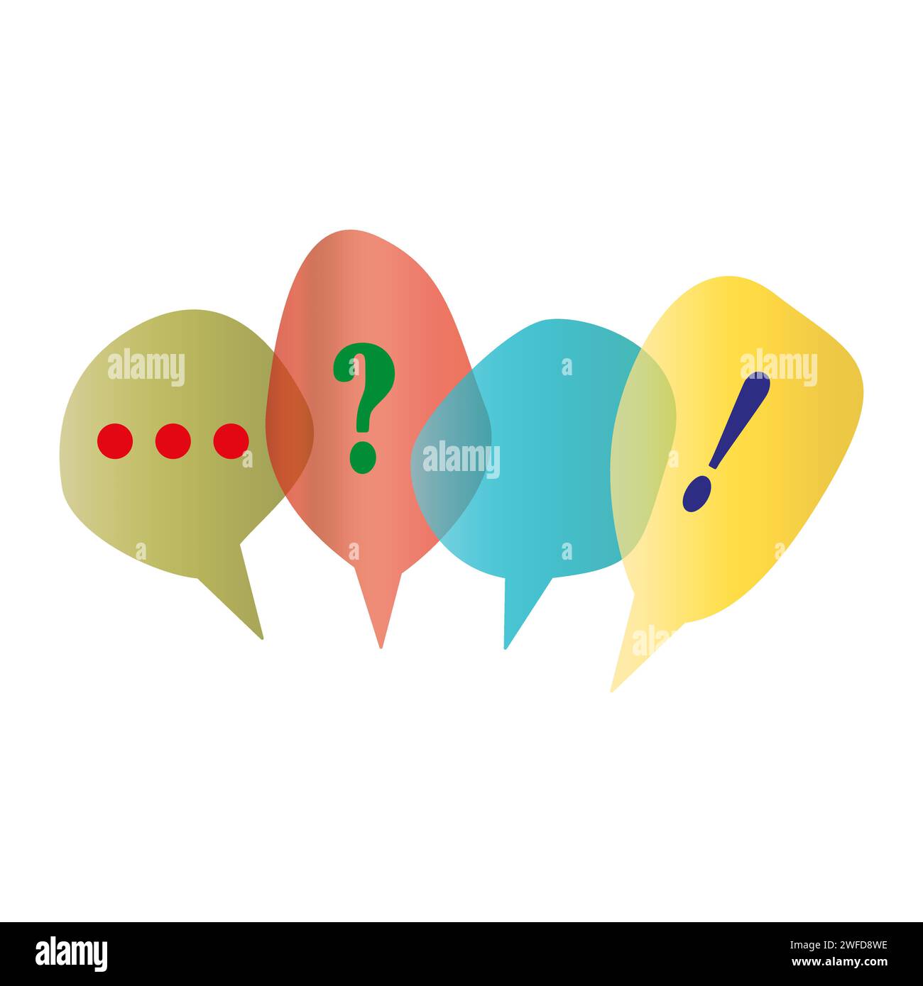 Speech bubbles. Question mark icon. Message window. FAQ. Bright ...