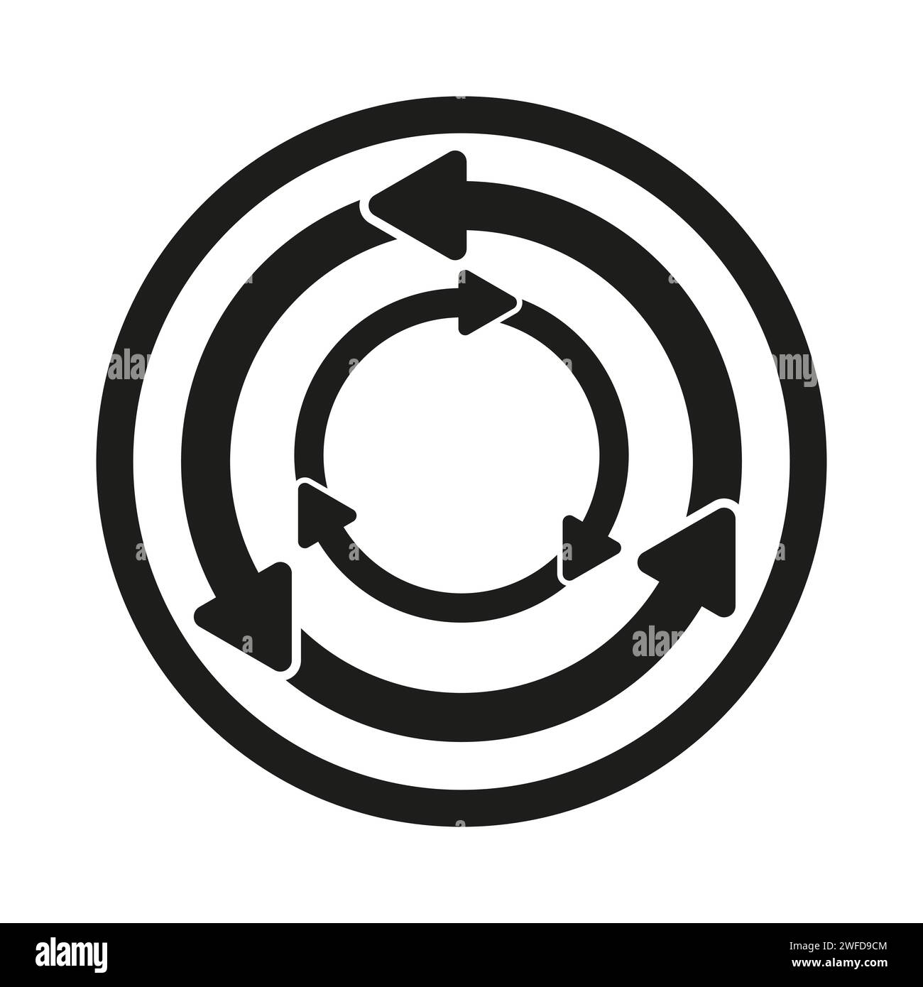 Rotating arrows. Concentric, radial, and circular arrow element. Cycle-cyclical cursor, pointer ...