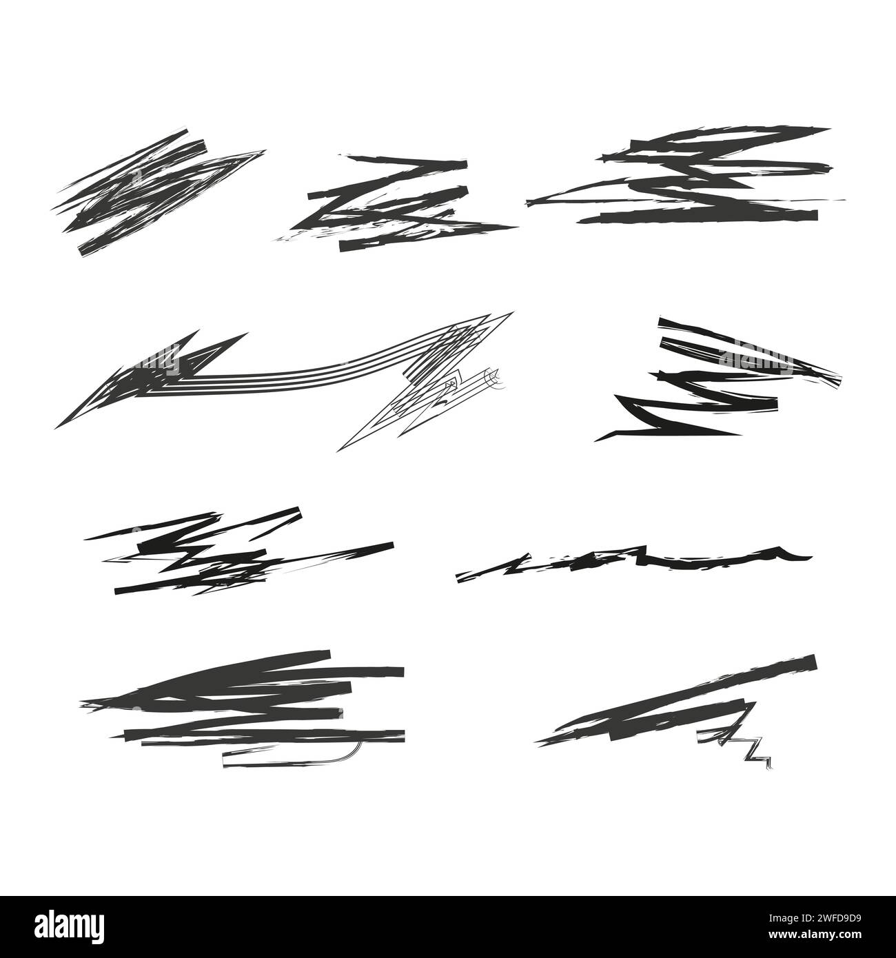 Scribble line set. Hand Drawn lines in Pencil. Charcoal smears. Vector ...