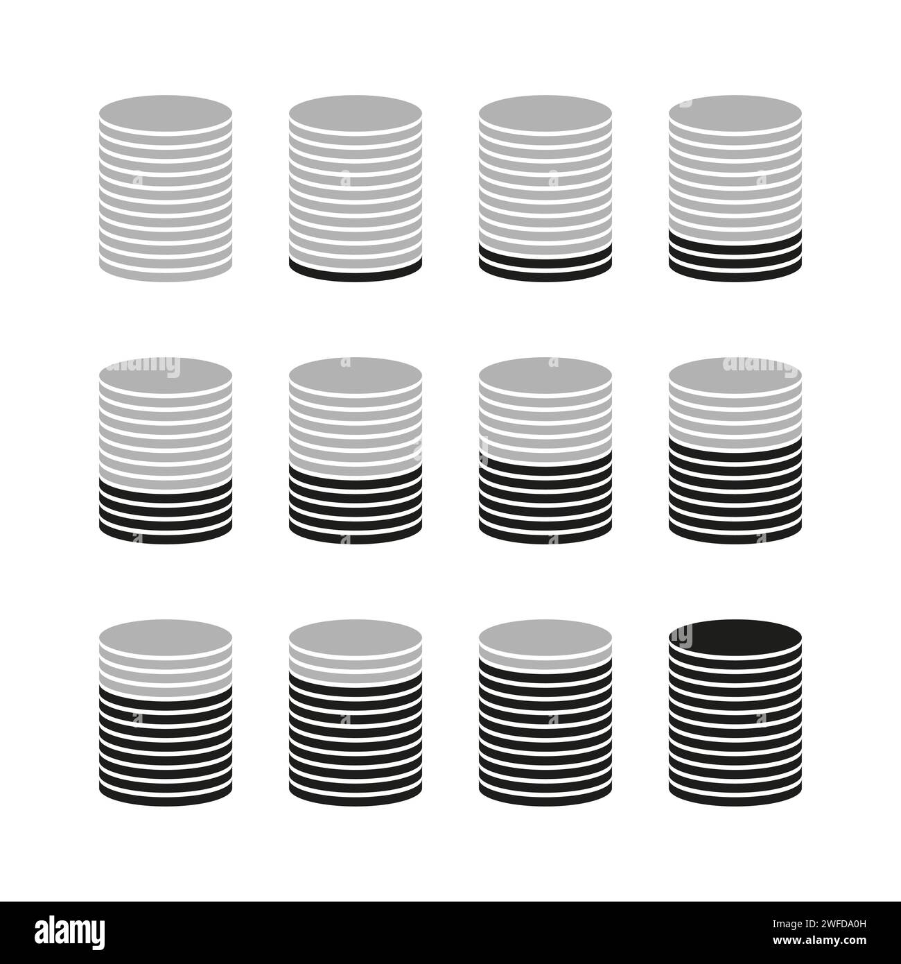 Vertical progress, level indicator symbols in sequence. Vector ...
