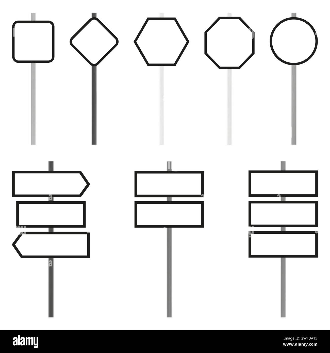Blank White Road Signs Road Signs. Highway Warning Symbols In