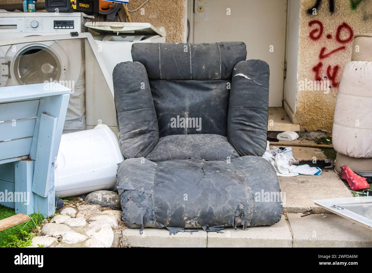 Kfar Aza kibbutz, Israël - January 29, 2024 Aftermath of the attack on ...